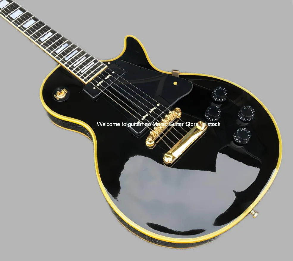 Black Custom Black Electric Guitar With Gold Hardware, P90 Pickup Set ...