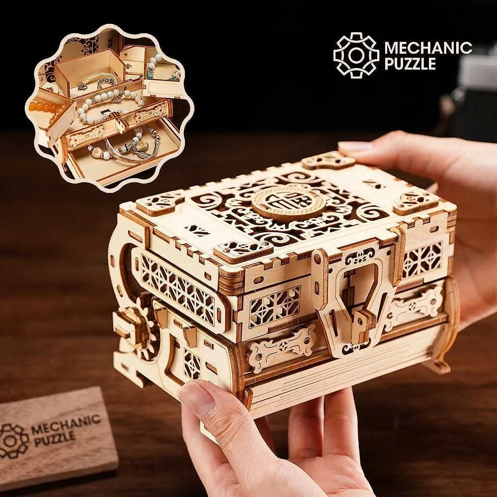 DIY 3D Wooden Puzzle Jewelry Box - Antique Style Craft Kit, Educational ...