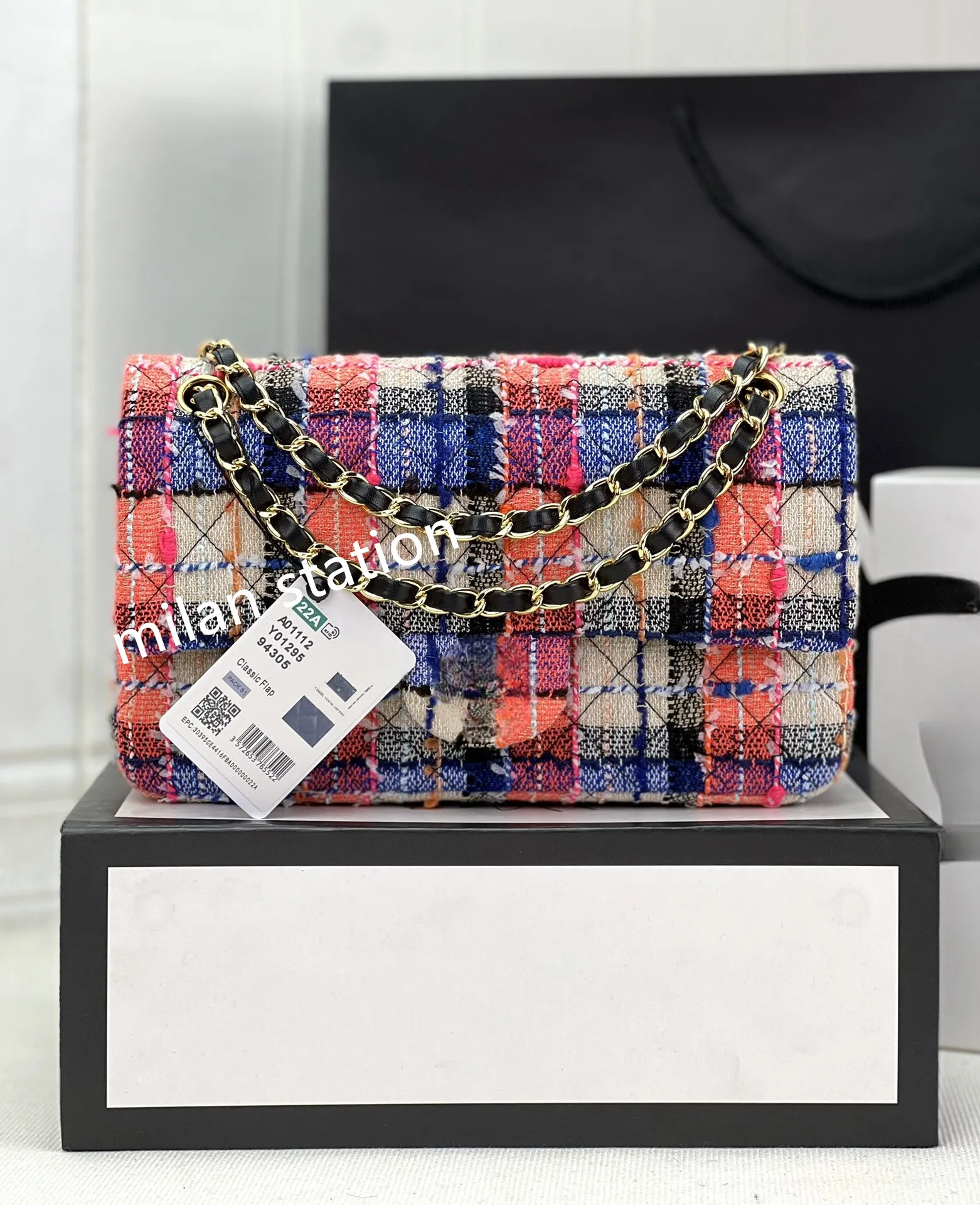Autumn and Winter Wool Shoulder Bag for Women, Tweed Quilted Stripes ...