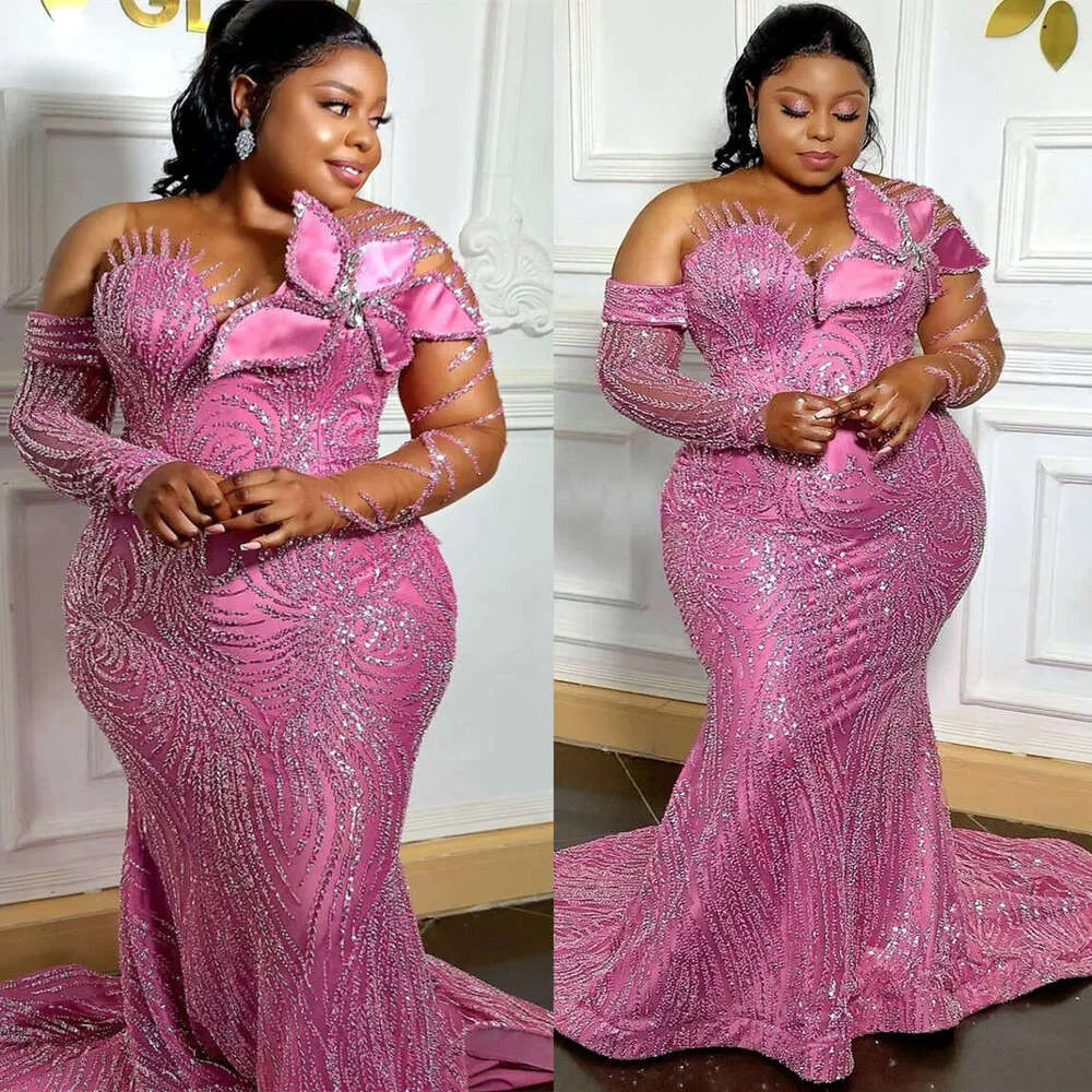 Luxurious Arabic Memaid Pink Sparkly Prom Dress With Crystals And ...