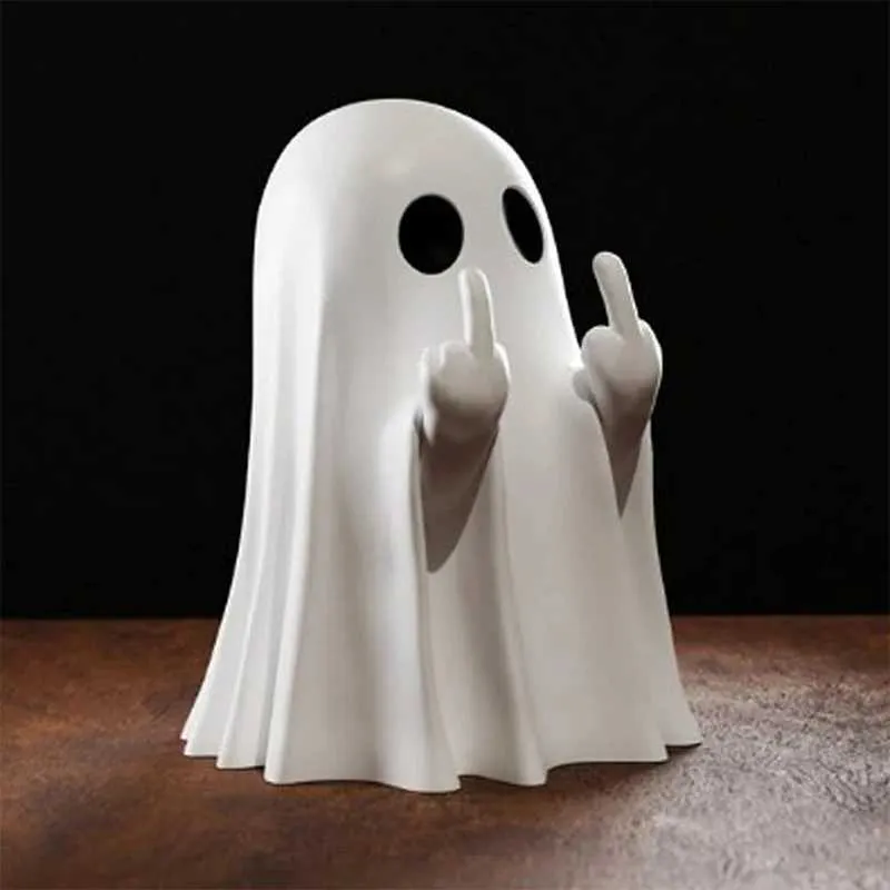 Funny Halloween Ghost Decor - Cute Middle Finger Ghost Statue, Mini ...
