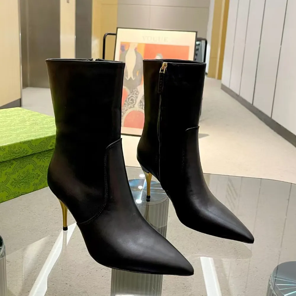 New Autumn And Winter Ankle Boots Calfskin Pointed Toes Side Zipper ...