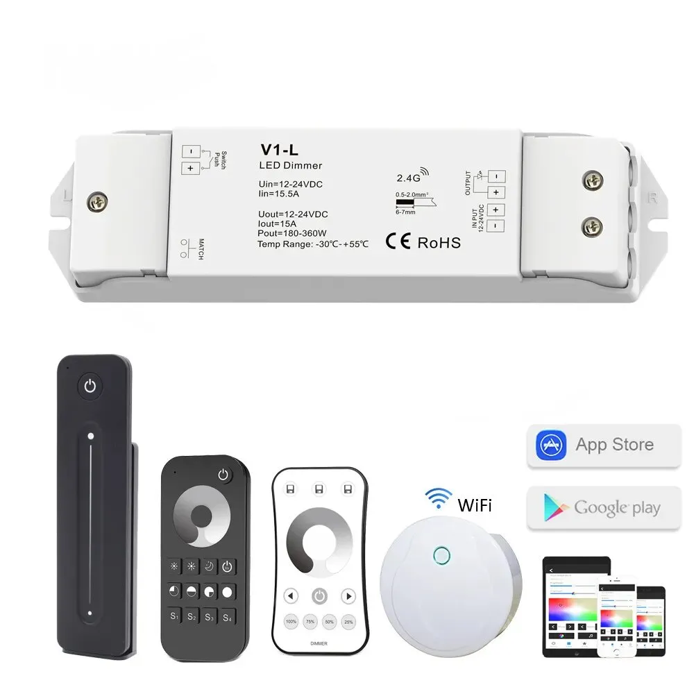 DHgate.com:Smart WiFi RF LED Dimmer Switch - 12/24V, 1 Channel, 15A PWM ...