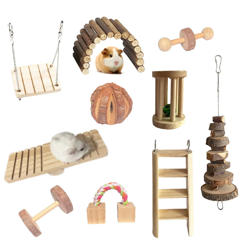 Natural Wooden Pine Hamster Roller Toys - Dumbbells, Unicycle, Swing ...