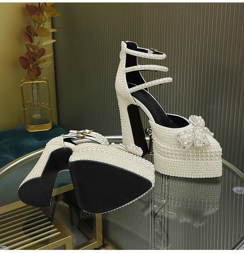 Elegant Pearl Bridal Heels: Bowknot Platform Wedding Shoes, Shop Now ...