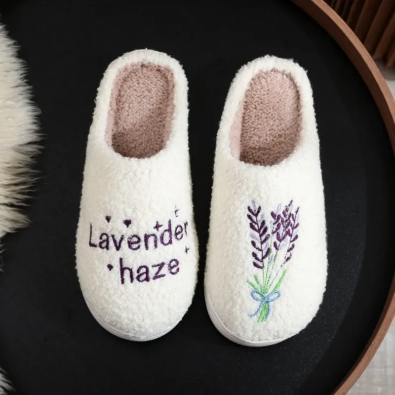 Lavender Couple Slippers, Anti-Slip Cotton House Shoes for Winter from ...