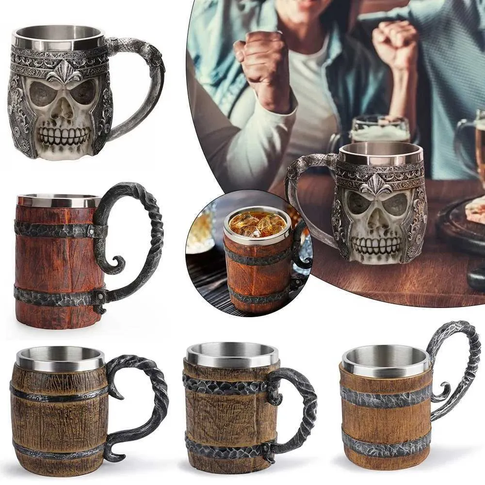 Viking Style Wooden Barrel Beer Cup - Double Wall Insulated Stainless ...