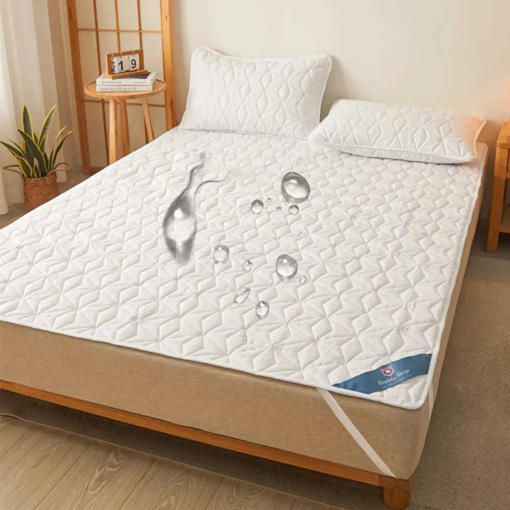 Breathable Waterproof Mattress Cover - Solid Color, 4 Elastic Straps ...