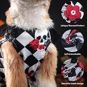 Funny Dog Halloween Costumes: Skeleton Dress with Flower for Small Dogs ...