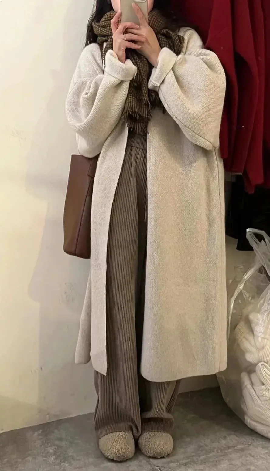 Knitted Cardigan Sweater 100% Cotton Plus Size Long Loose-Fitting Over ...