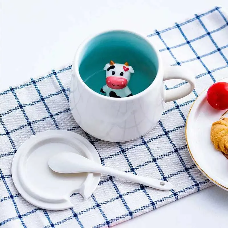 3D Animal Ceramic Cup With Spoon With Handle Creative And Cute Gift For ...