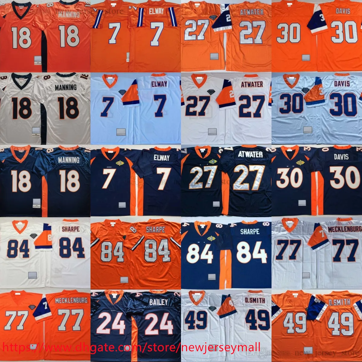 NFL Throwback Retro Football Jerseys Davis, Sharpe, Smith, Elway ...