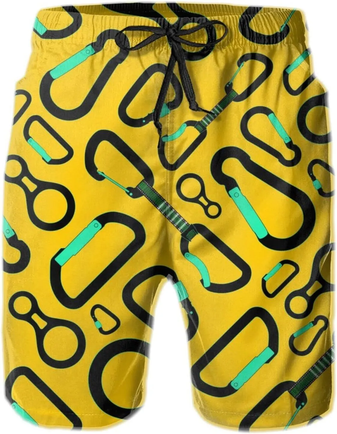 Men's Quick-Dry 3D Printed Yellow Swim Trunks with Carabiner - Beach ...