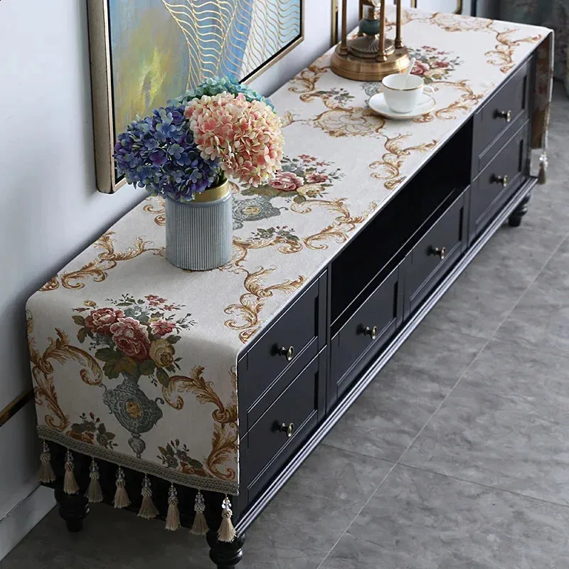 Elegant European TV Cabinet Cover with Tassels - Dustproof Tablecloth ...