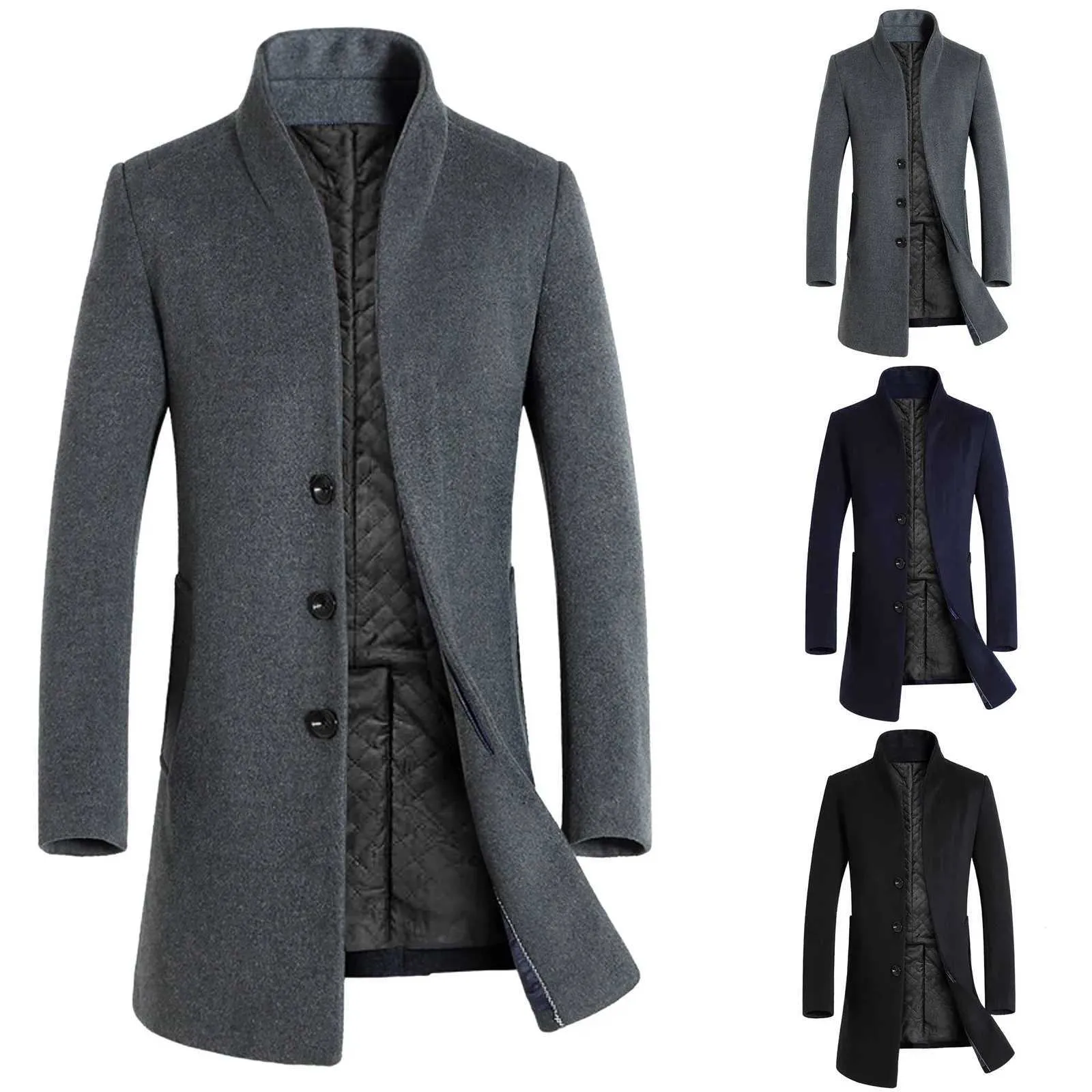 Men's Stand Up Collar Winter Coat - Single Breasted Longline Casual ...