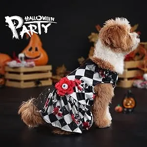 Funny Dog Halloween Costumes: Skeleton Dress with Flower for Small Dogs ...