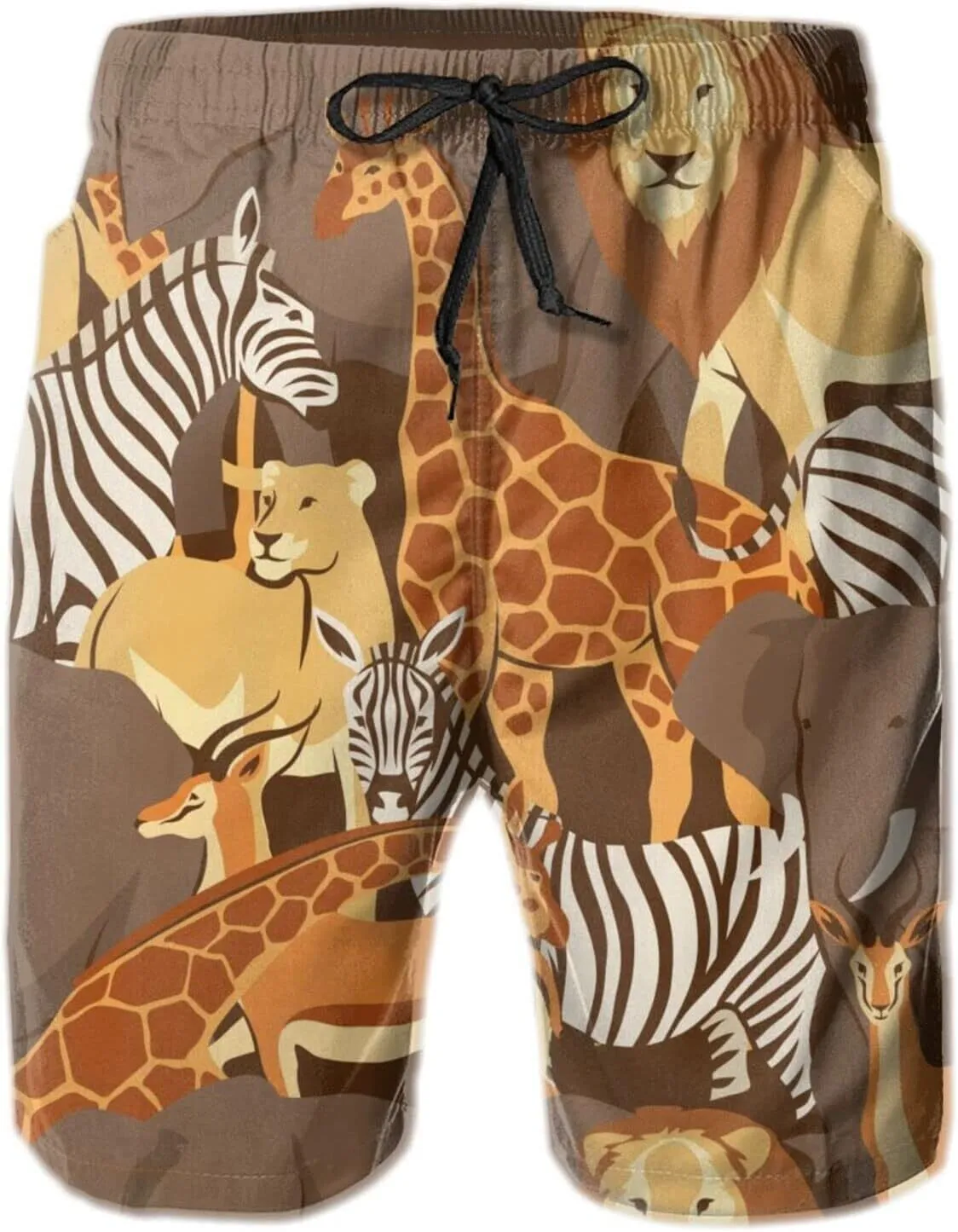 Stylish African Animal 3D Printed Mens Swim Trunks Quick Dry Beach ...