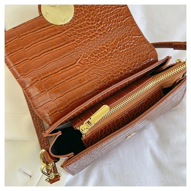 Shine Dias Square Shoulder Bag: Alligator Texture, Drawstring Closure ...
