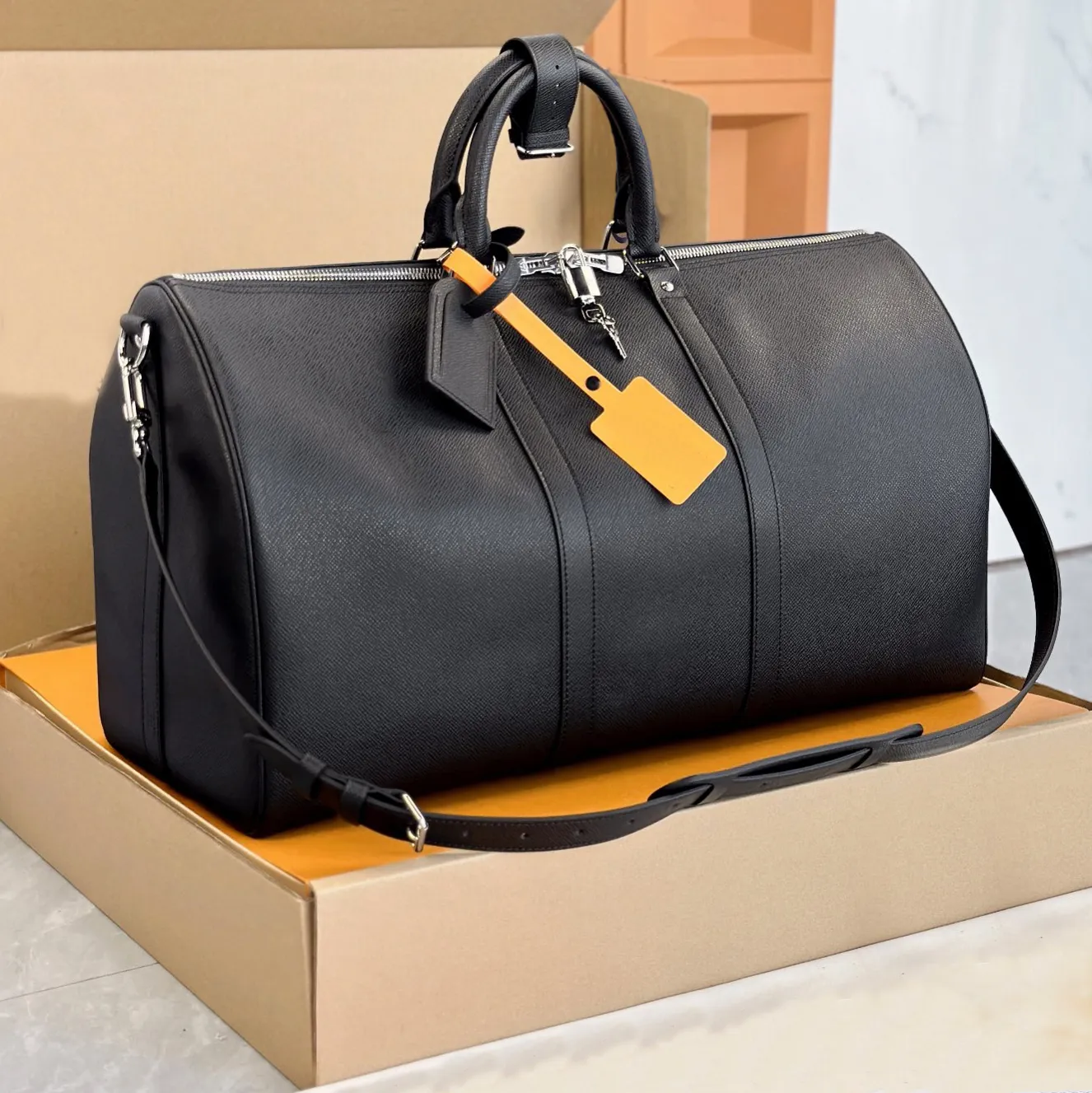 Designer Leather black travel duffle bag - Large...