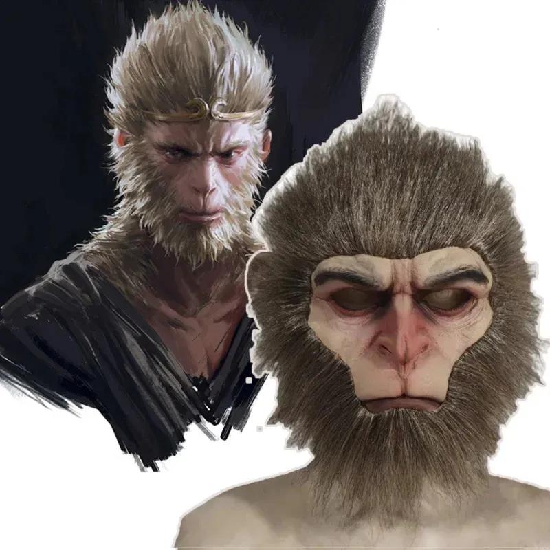 Black Mythical Sun Wukong Full Head Monkey Face Mask Monkey King 3D ...