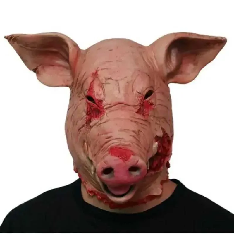 Scary Pig Mask - Bleeding Latex Animal Head, Horror Halloween Costume ...