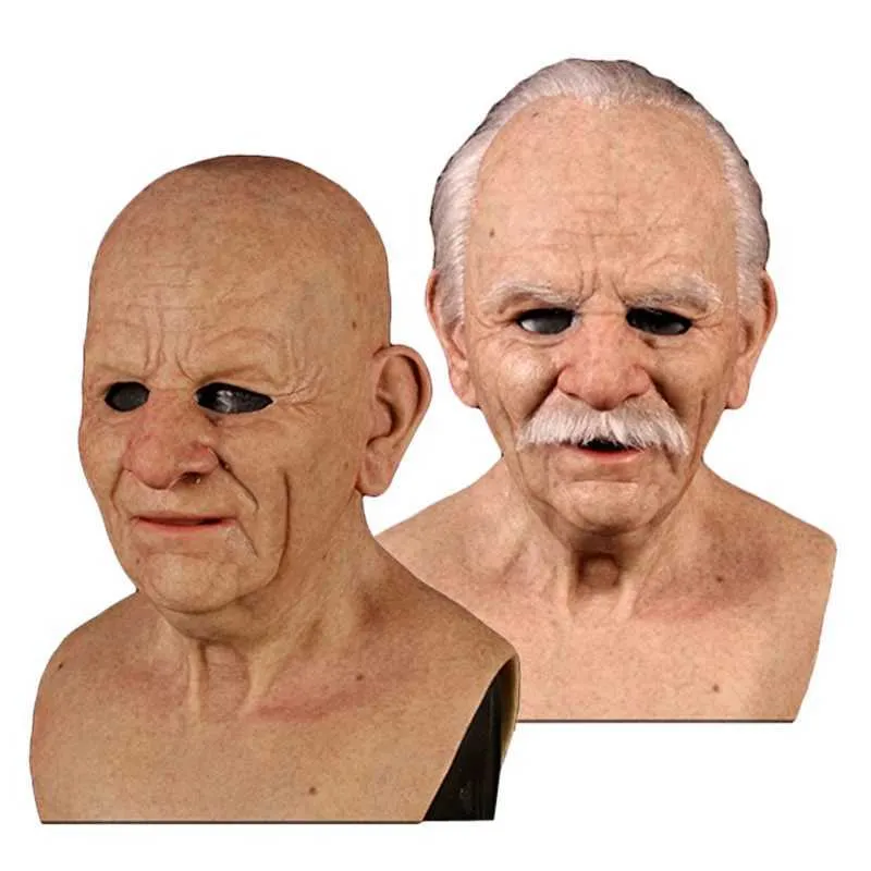 Realistic Old Man Halloween Mask with Wig - Funny Grandpa Costume ...