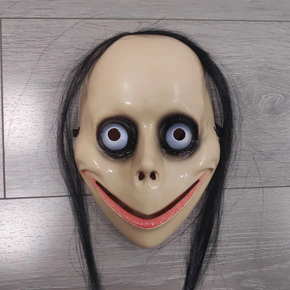 HorrorMOMO Mask Cosplay Big Eyes Long Hair V-shaped Mouth Hacking Game ...