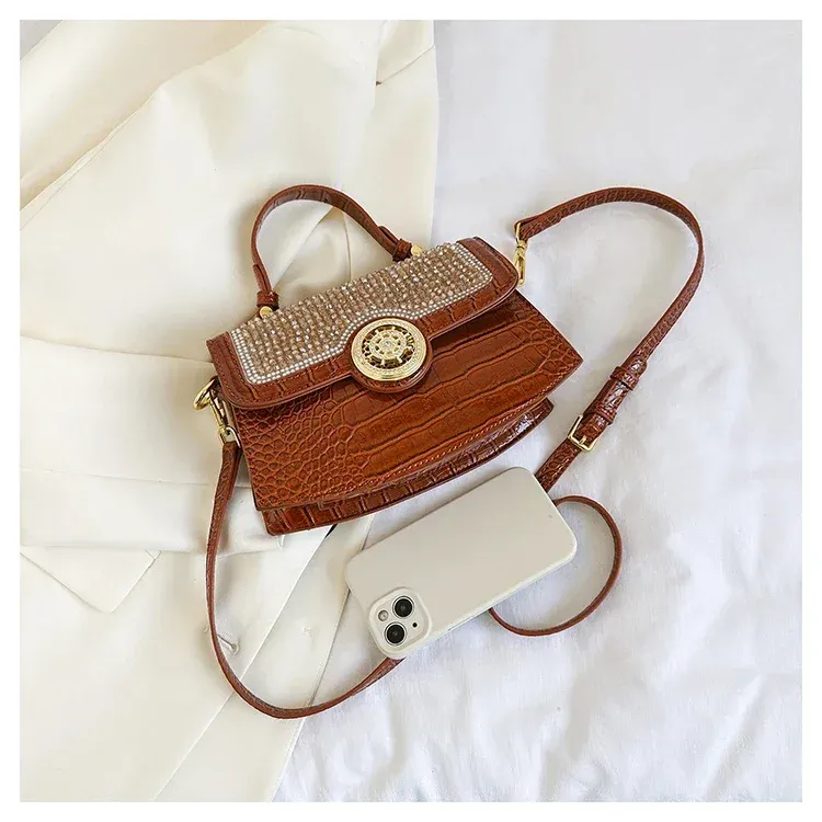 Shine Dias Square Shoulder Bag: Alligator Texture, Drawstring Closure ...