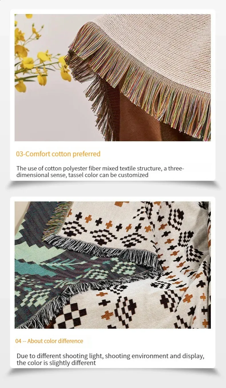Boho Throw Blanket with Tassels - Colorful Decorative Blanket for Sofa ...