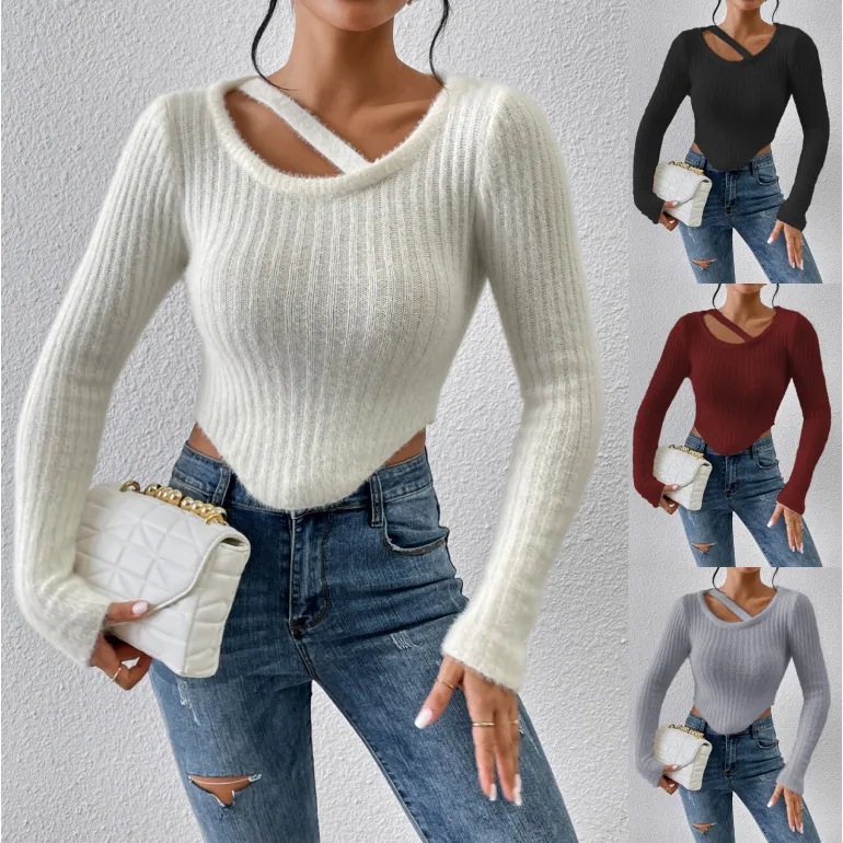 Plus Size Women's Autumn Winter Knitted Sweater with Irregular Hem and ...