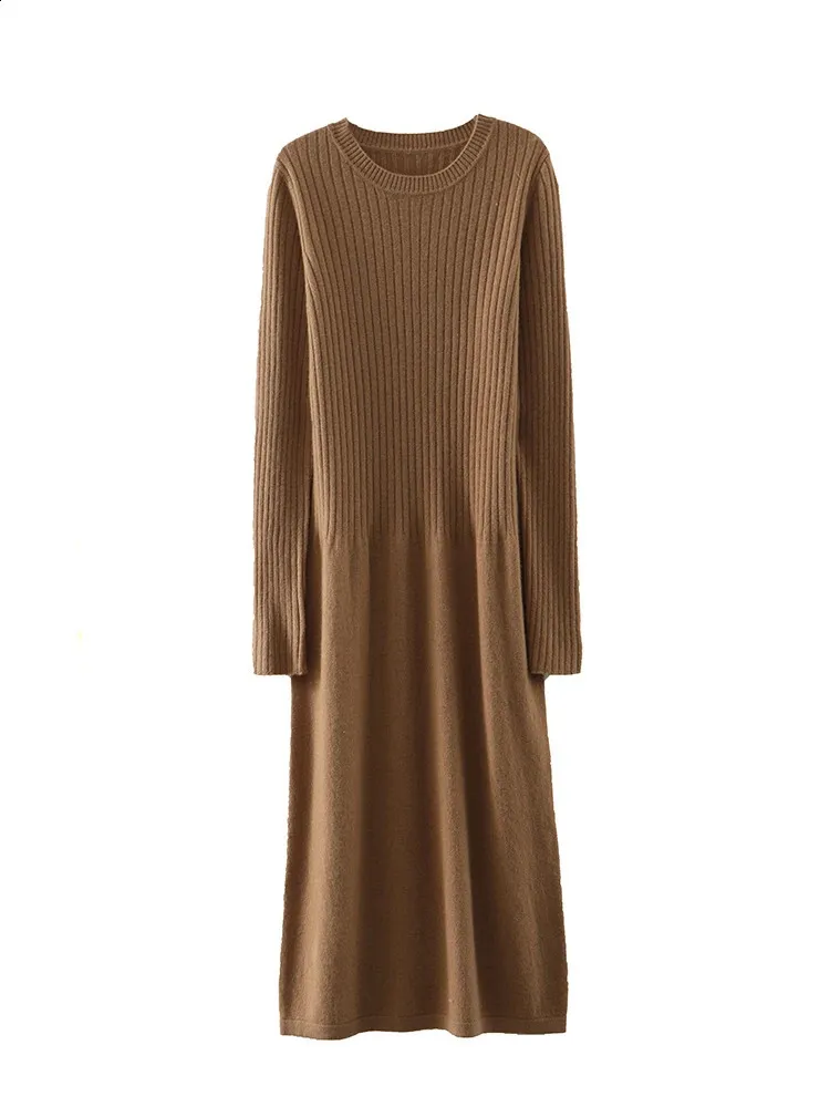 Wool Knit Dress Womens Floor-Length Round Neck Short Sleeve Slimming ...