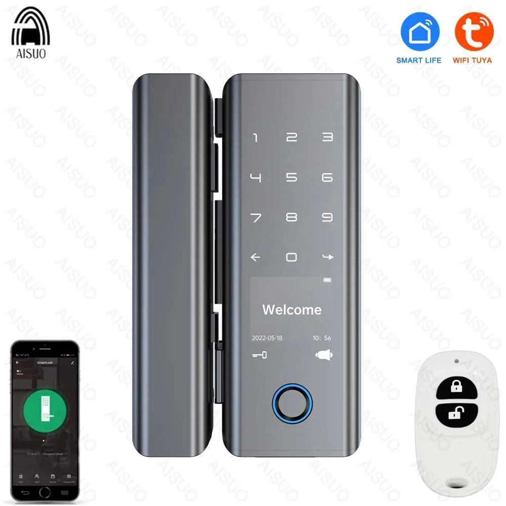 Wifi Remote Unlock Smart Glass Door Lock with Fingerprint, Password ...
