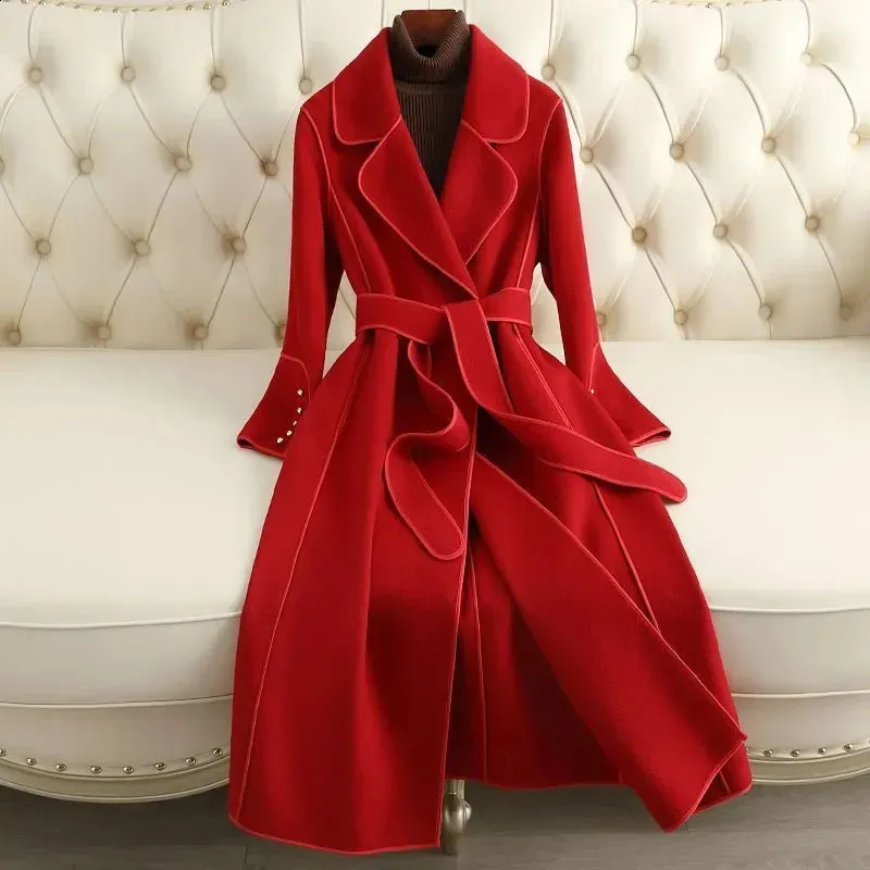Womens DoubleFaced Woolen Jacket Spring Autumn Long Coat Female Casual ...