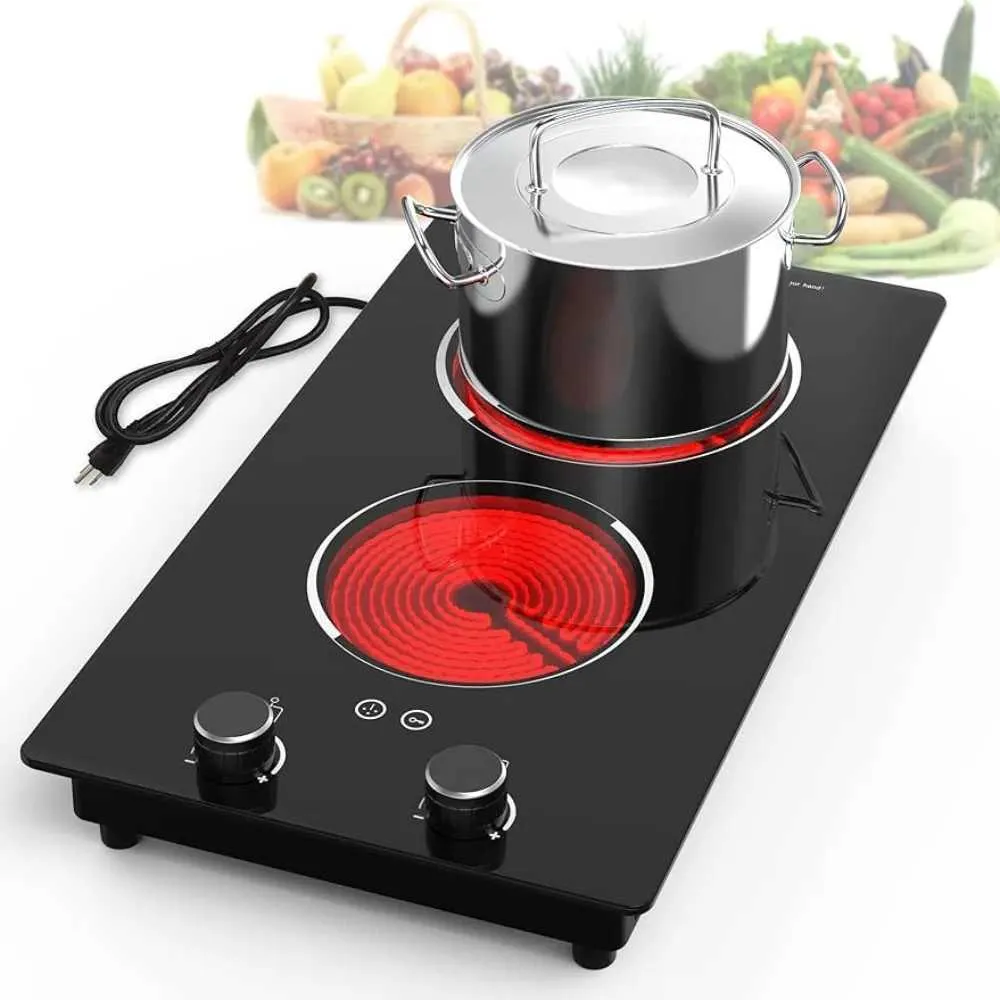 110V 2100W Electric Stovetop with Knob Control, 10 Power Levels, Child ...