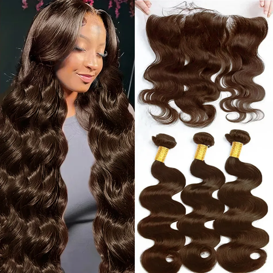 100% Deep Body Wave Hair Body Wave Bundle Closure With Chocolate Dark ...