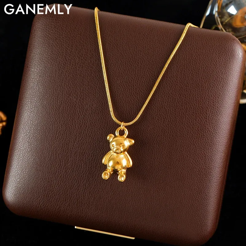 Ganemly Gold Bear Pendant Necklace 316L Stainless Steel Teddy Bear ...