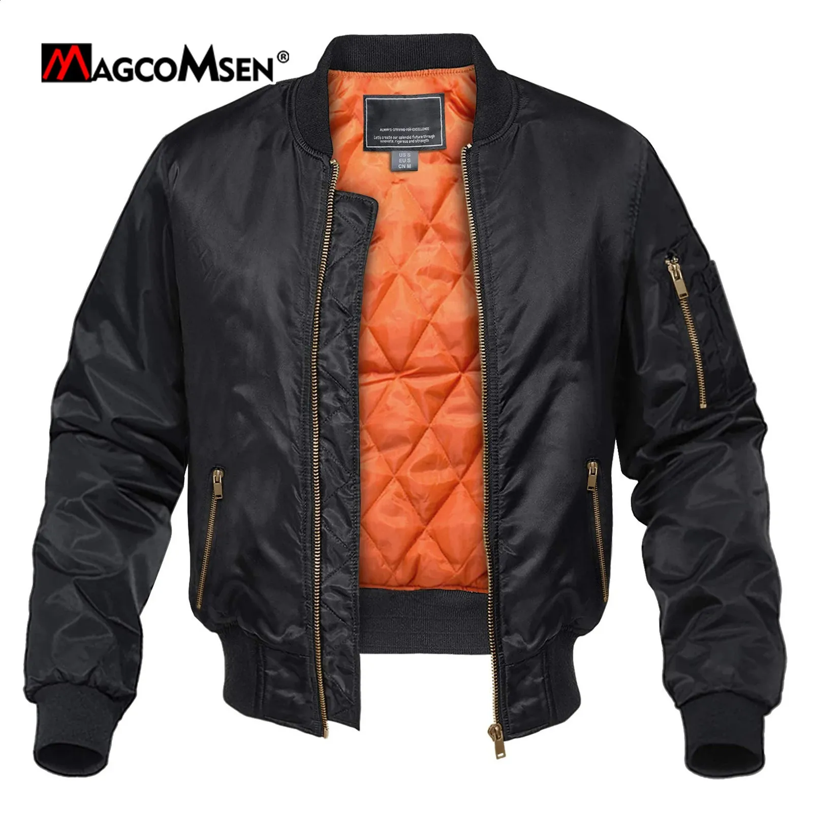 MAGCOMSEN Mens Jackets Thick Warm Orange Lining Bomber Fall Winter ...