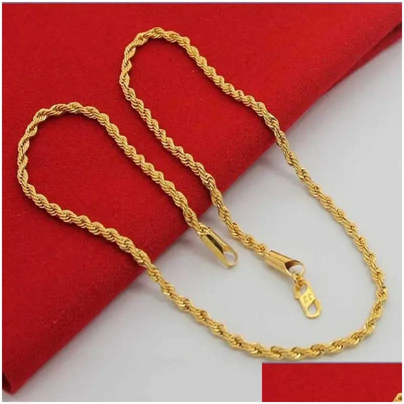 DHgate.com:Men's 24K Gold Filled Rope Chain Necklace - 3mm, 45cm or 60cm, Punk Style Pendant:Jewelry