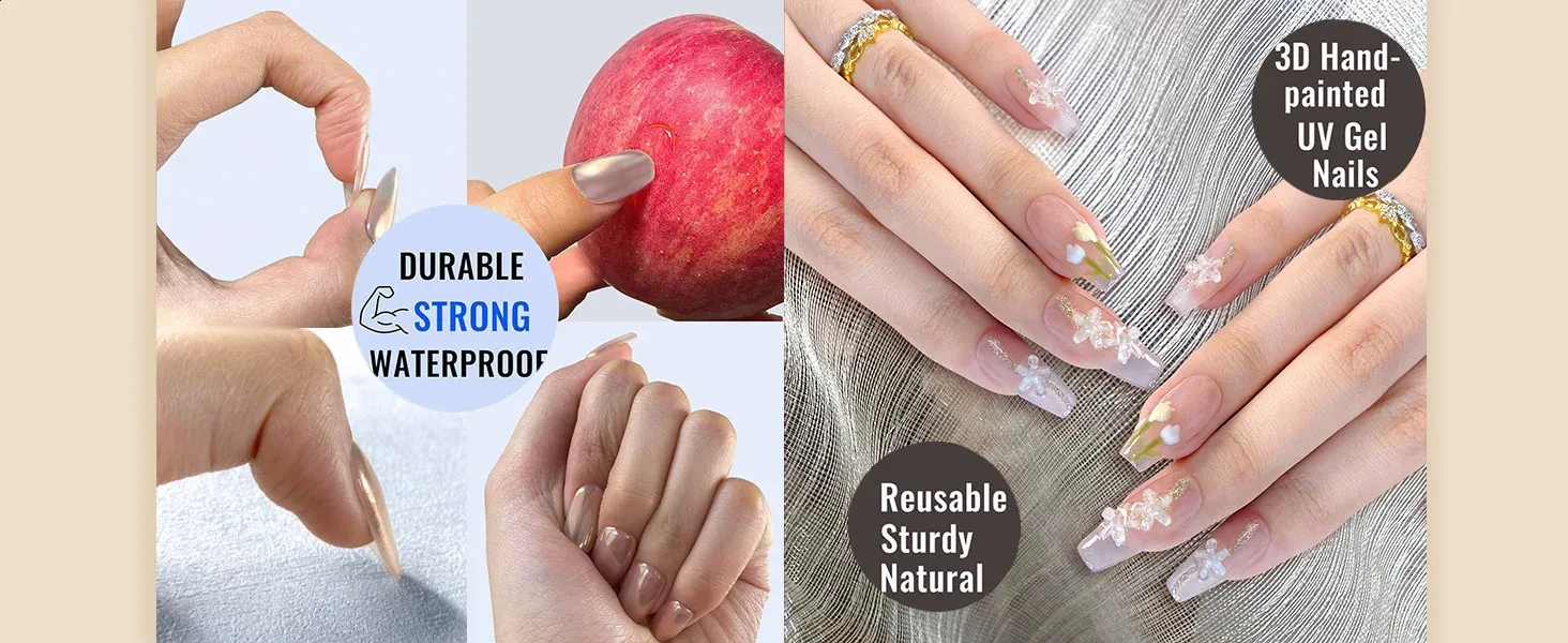 Handmade Long Almond Fake Nails Cute Ballet Limited Press On Nails with ...