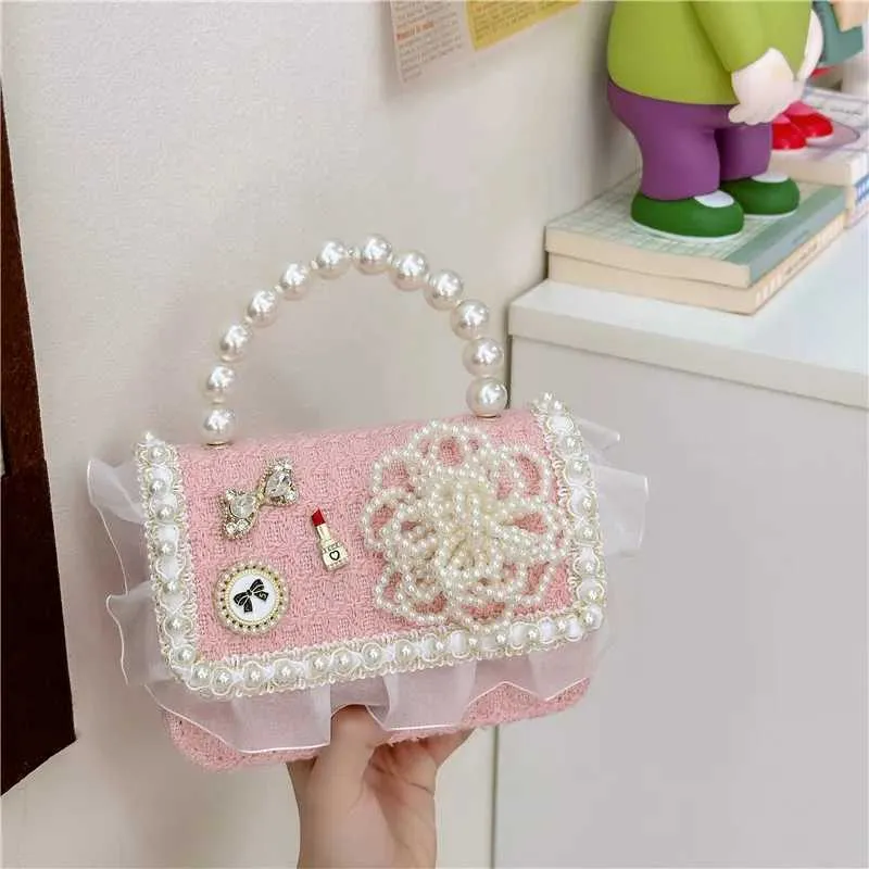 Novice Bag Mini Wool Purse For Girls Pink Pearl Handheld Shoulder Bag ...