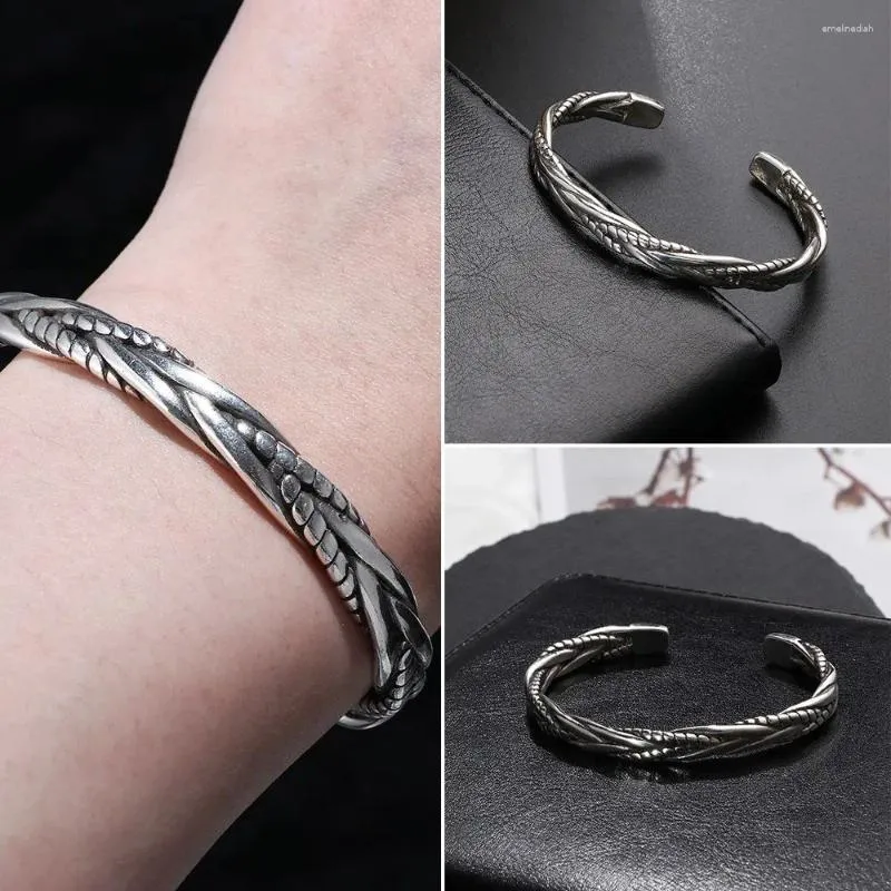 Sterling Silver Bangle for Men Thai Handmade Vintage Open Twisted Design