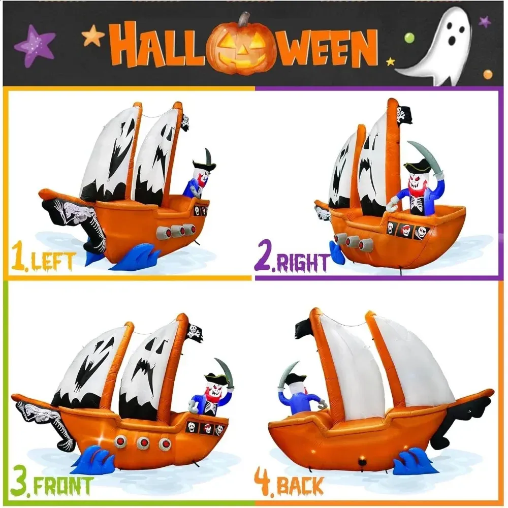 10FT Halloween Inflatable Pirate Ship Skeleton - Outdoor Decoration ...