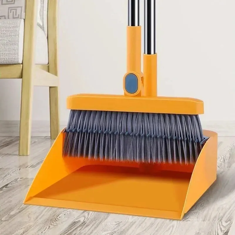 240907 Vertical Folding Broom And Dustpan Set Soft Fur Non Stick ...