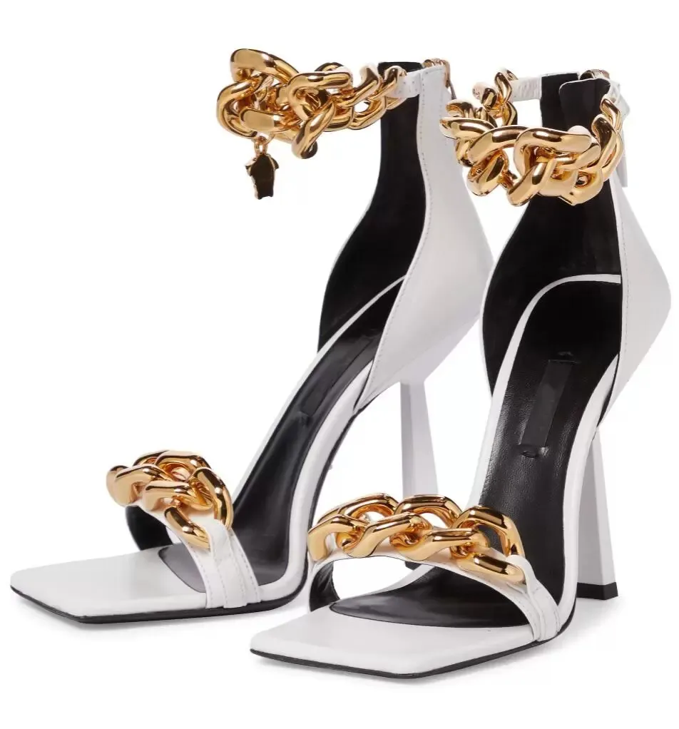 Wholesale Gold High Heels Chain Link Straps Leather Sandals:... At Only ...