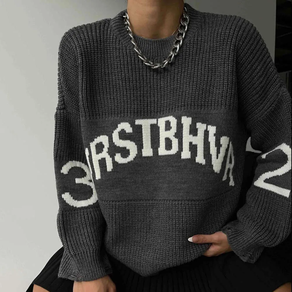 Chunky Pullover Sweater: Ribbed Round Neck Loose Knit Pullover Sweater ...