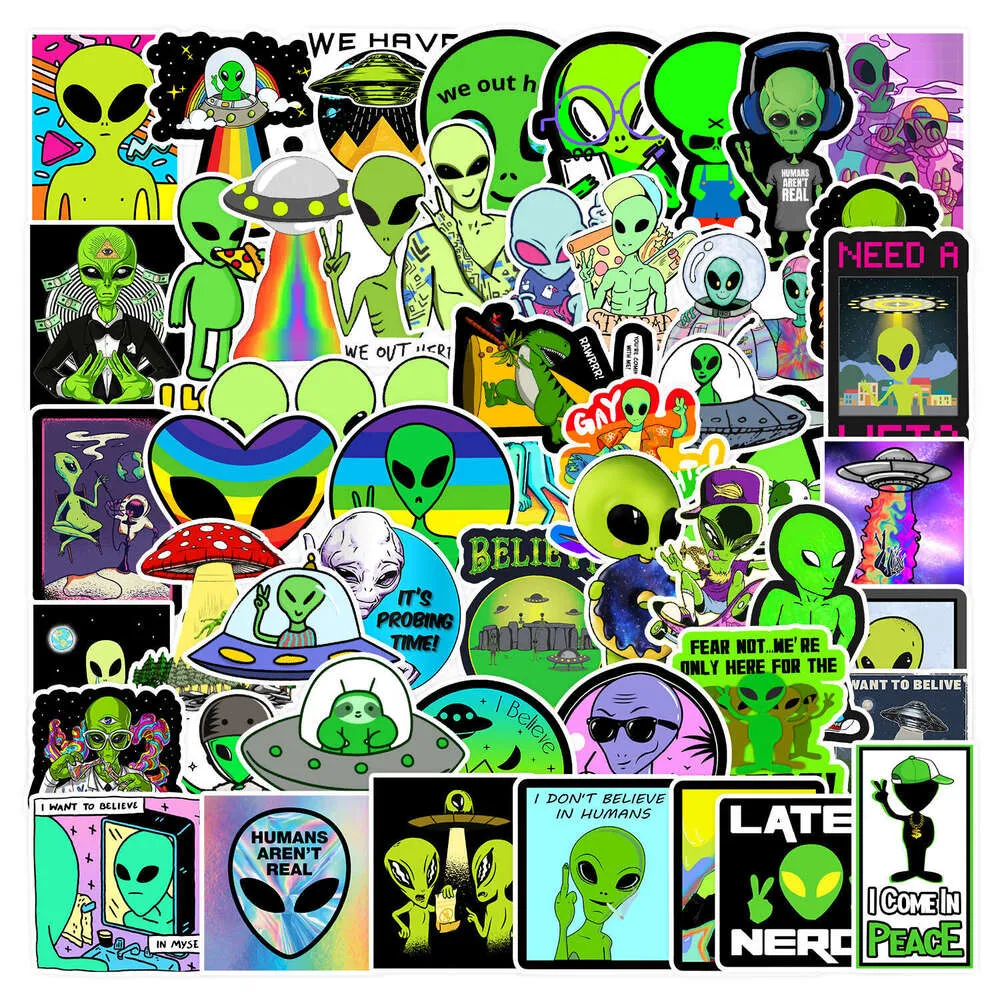 50 Waterproof Girl Like Cartoon Alien Graffiti Vinyl Stickers For ...