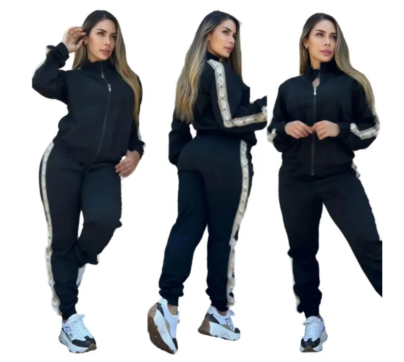 Women's 2-Piece Designer Tracksuit: Casual Joggers Set, Cropped Zip-Up ...