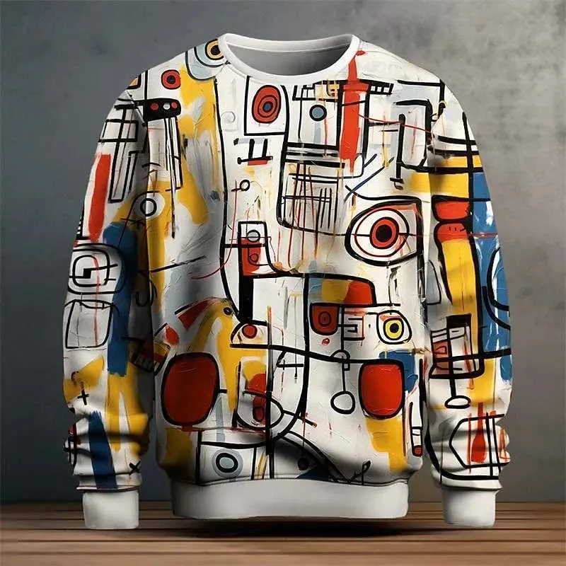 Colorful Graffiti Hoodie, Abstract 3D Printed Sweatshirt for Men ...