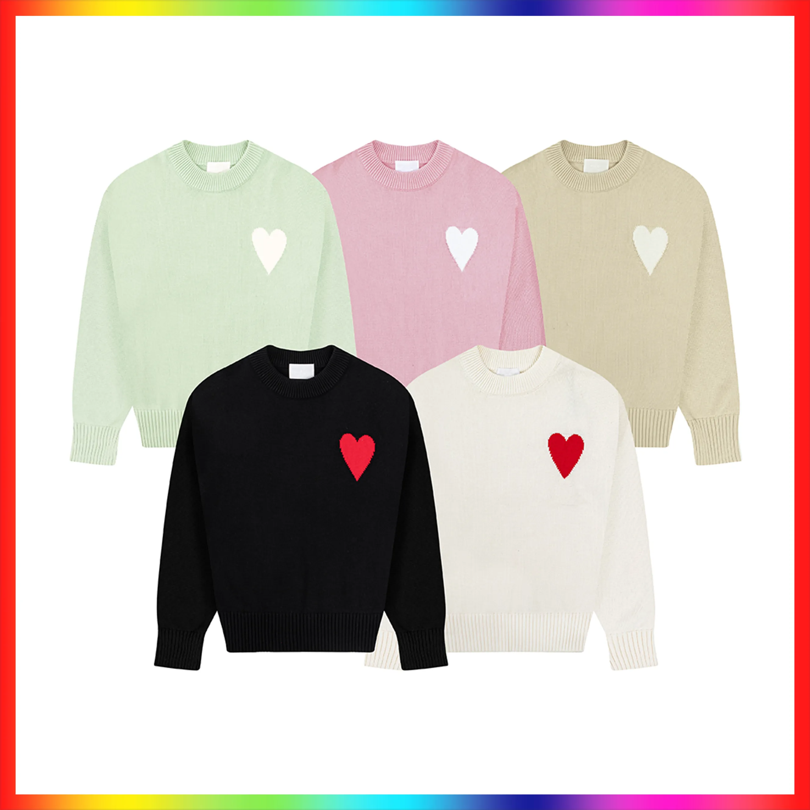 Embroidered Jacquard Knit Sweaters - Long Sleeve Striped Heart Design ...