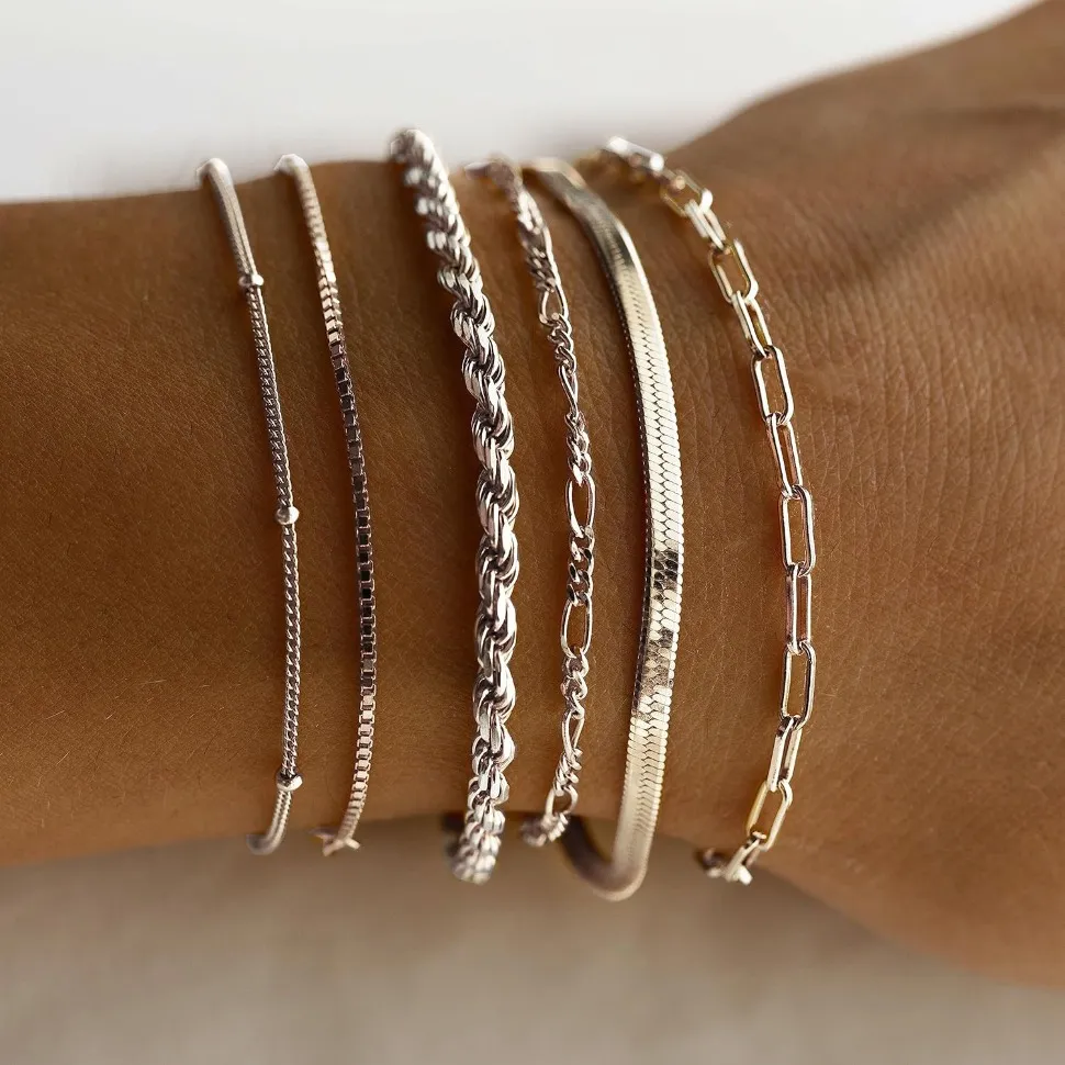 Designer Bracelets for Women Waterproof Silver Bracelet Jewelry Sets for Women Thin Dainty Stackable Cuban Link Paperclip Chain Bracelet Gifts for